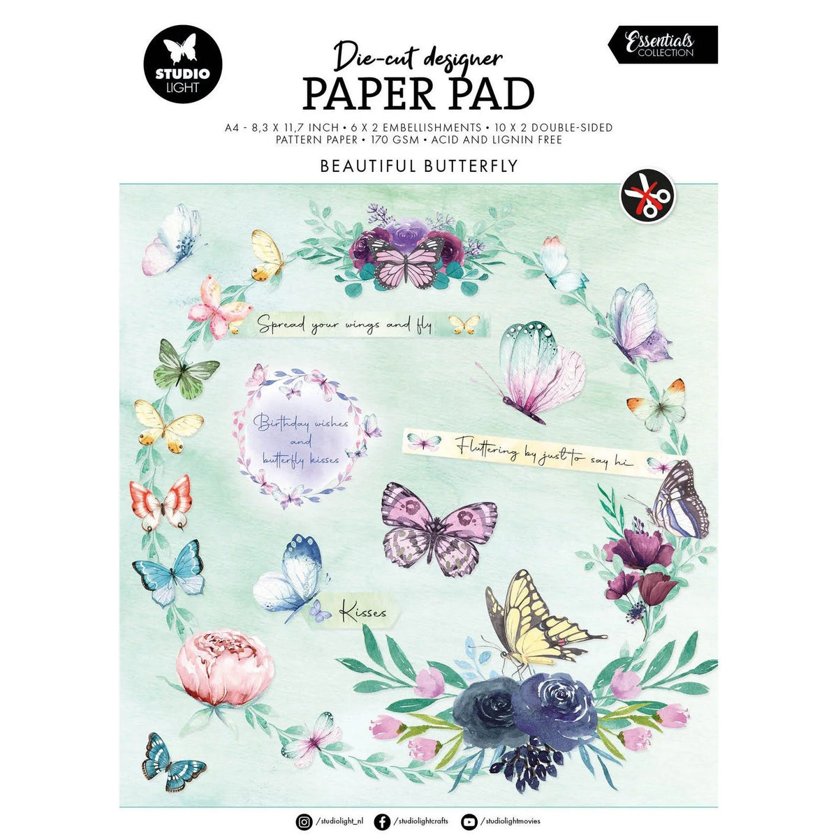 Studio Light - Essentials - A4 Die-Cut Paper Pad Beautiful Butterfly ...