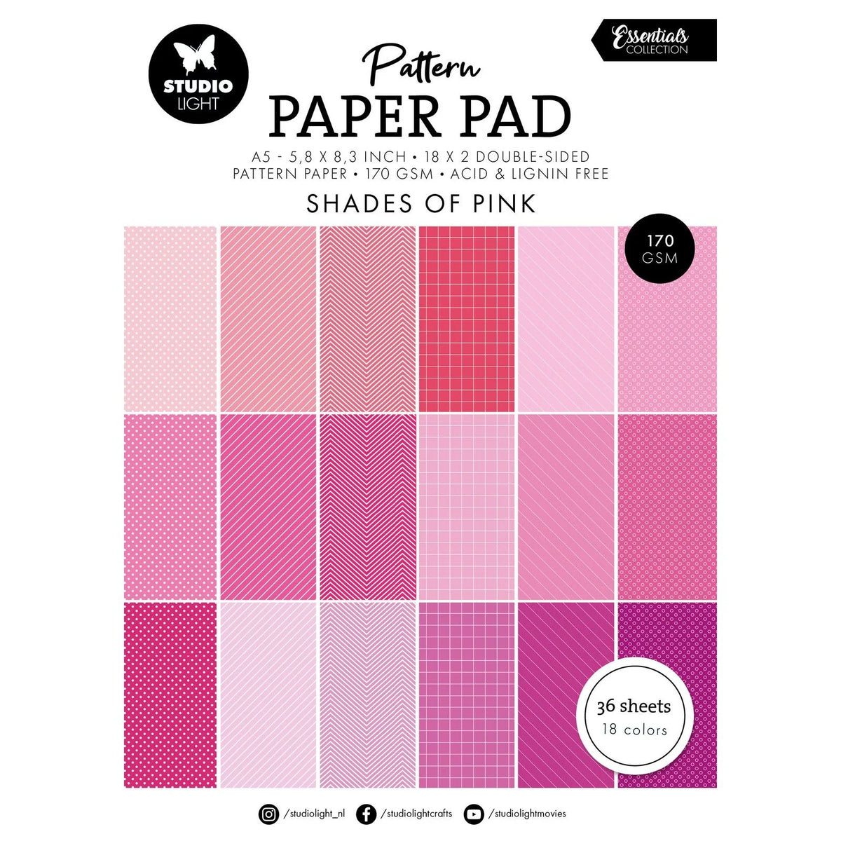 Studio Light • Essentials Pattern Paper Pad Shades Of Pink| Craftzone ...