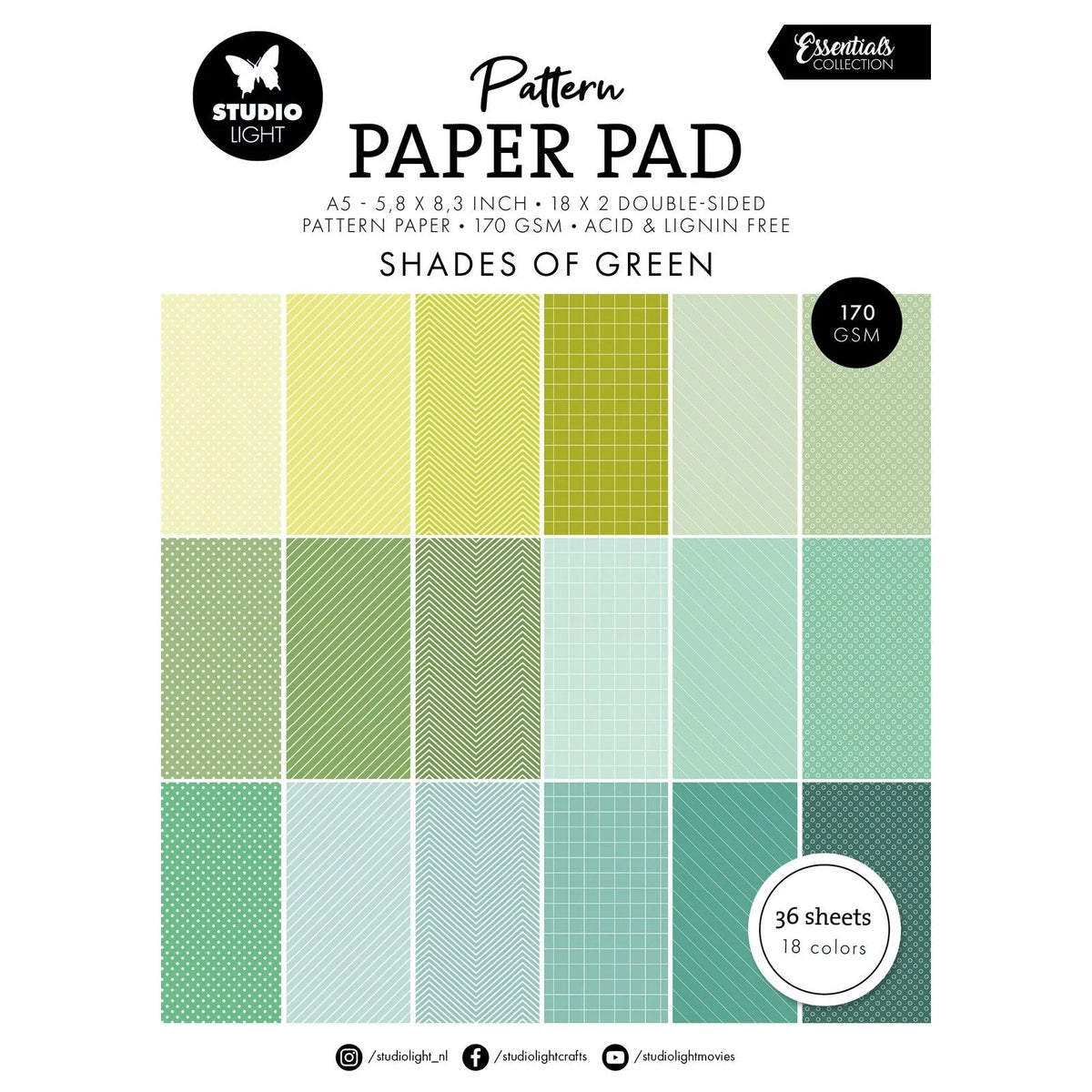 Studio Light • Essentials Pattern Paper Pad Shades Of Green| Craftzone ...