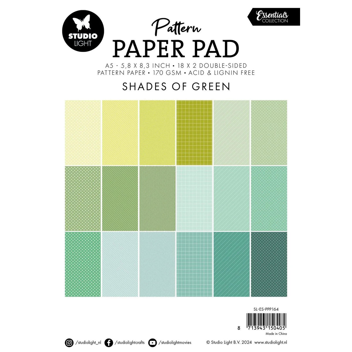 Studio Light • Essentials Pattern Paper Pad Shades Of Green| Craftzone ...