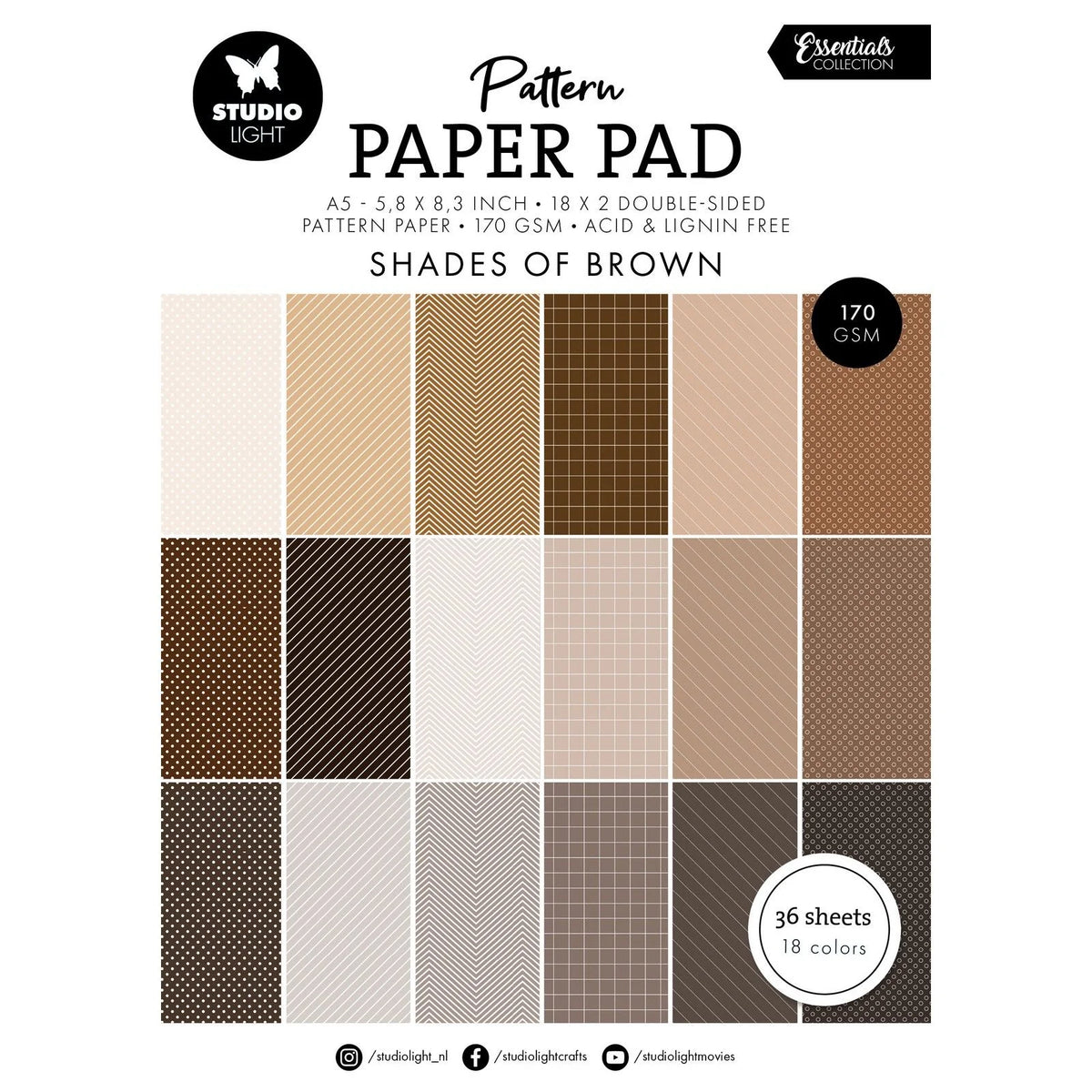 Studio Light • Essentials Pattern Paper Pad Shades Of Brown| Craftzone ...