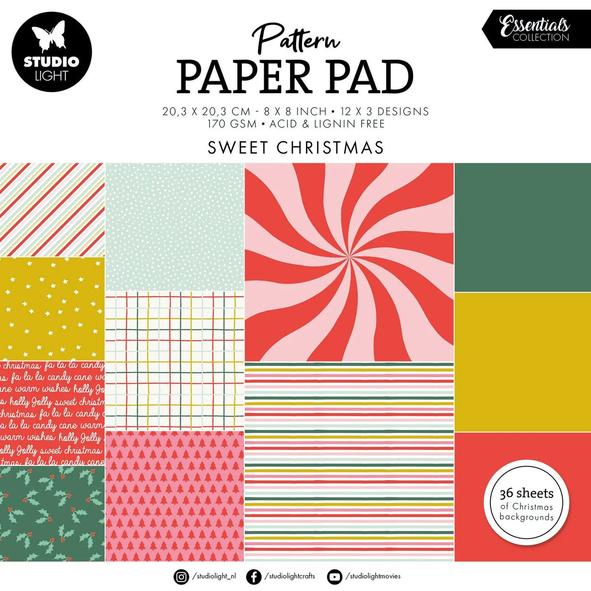 Studio Light • Essentials Pattern Paper Pad Sweet Christmas (8x8 ...