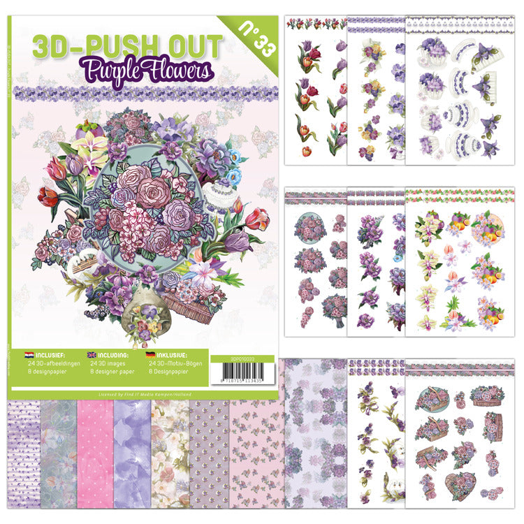 3D Push Out book 33 - Purple Flowers| Craftzone Australia